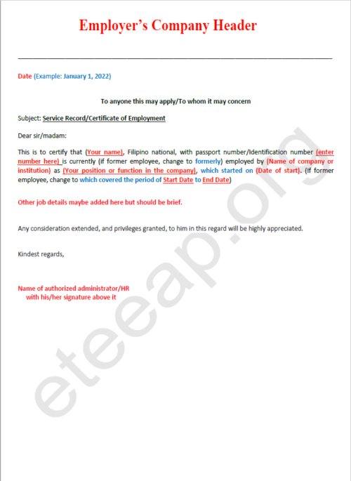 Sample COE – ETEEAP